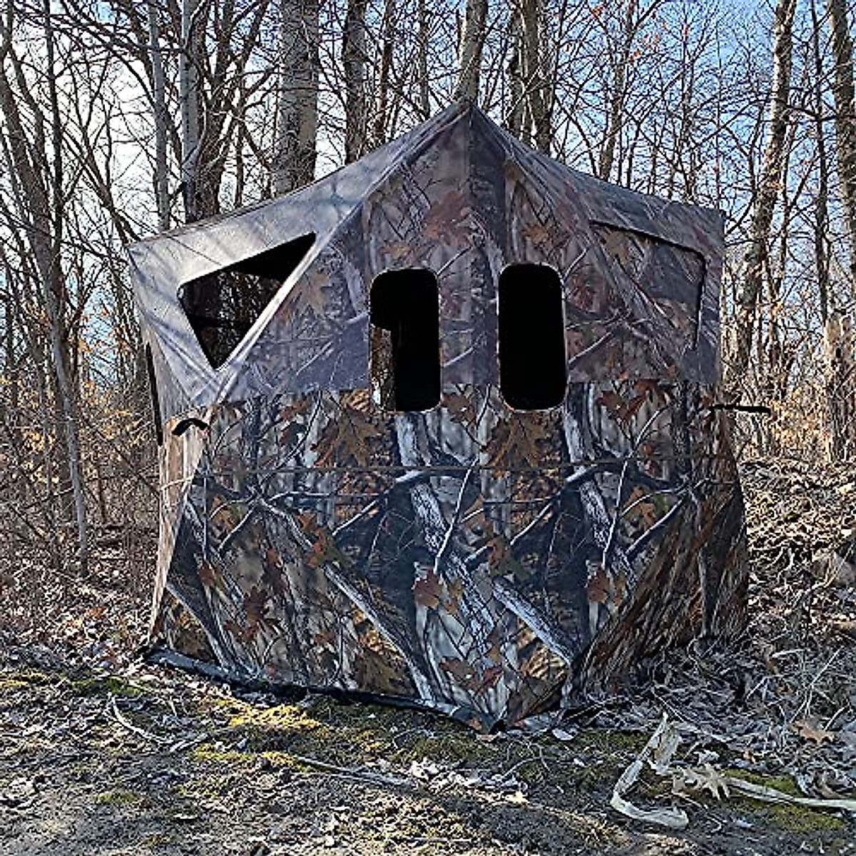 THUNDERBAY 3-4 Person Hidden Threat See Through Hunting Blind, See Through Panel Window with 270° View, Floor Space 62" x 62" to 72" x 72"