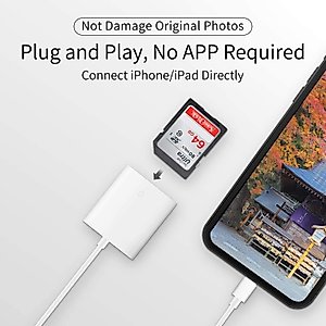 Lightning to SD Card Camera Reader for iPhone iPad,(Apple MFi Certified) SD Card Reader for iPhone,Trail Camera Viewer SD Memory Card Reader Adapter for iPhone 14/13/12/11/XS/XR/X/8/7/iPad,Plug & Play