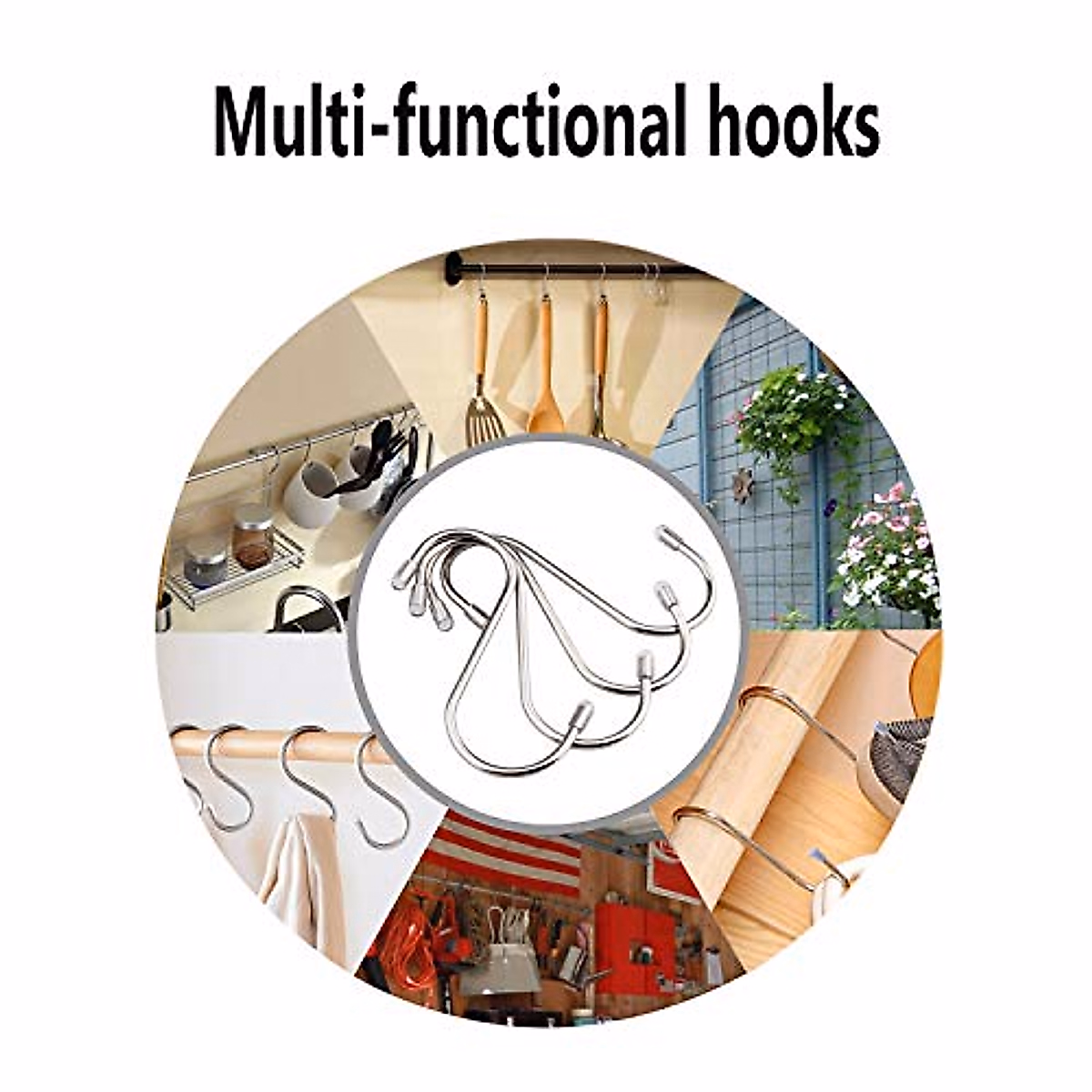 S Shaped Hooks Stainless Steel Metal Rubber Caps Head Hanging Hangers Hooks for Home Kitchen Bathroom Bedroom Office, 30 Pack 3 Sizes (S+M+L, Each 10 Pack）