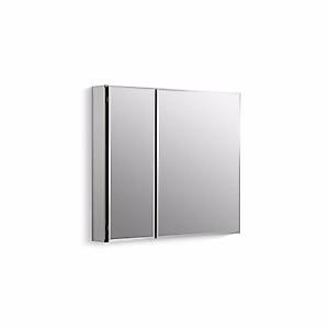 KOHLER CB-CLC3026FS CLC Flat 30" W x 26" H Two Medicine Cabinet with Mirrored Doors, Beveled Edges, 30x26x5 inches, Anodized Aluminum