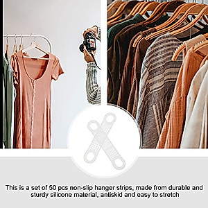 Yardwe 50Pcs Clear Non- Slip Rubber Clothes Hanger Grips Silicone Antiskid Closet Accessories Clothing Hanger Strips Windproof Clothes Hanging Accessories