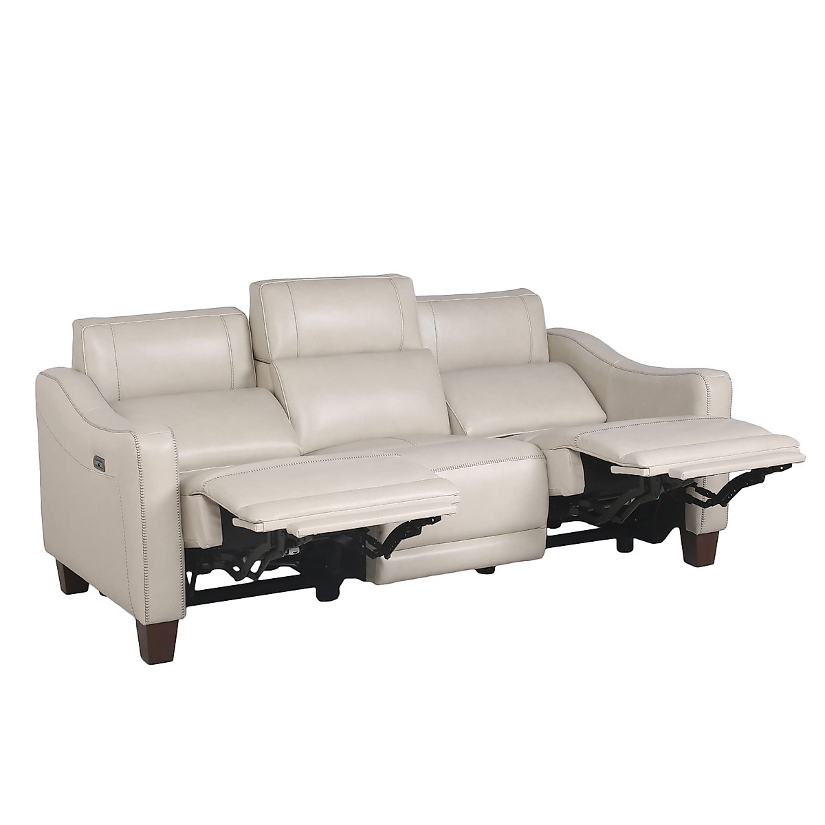 Steve Silver Furniture Ivory Dual-Power Leather Sofa, Power Headrest, Footrest, USB Charging, Transitional Design, for Living Room, Home Theatre, Top Grain Leather, 39" D x 81" W x 38" H, Ivory