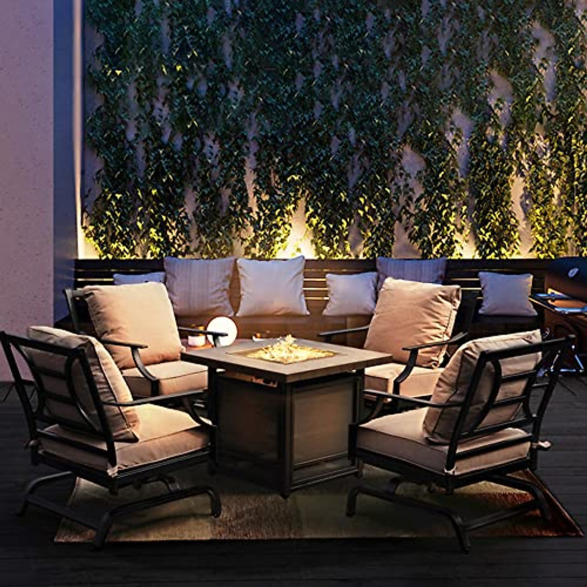 Grand patio 5 Pieces Patio Furniture Set with 29 Inch Fire Pit Metal Outdoor Chairs with Beige Cushions,Outdoor Furniture Sets Propane Fire Pit for Garden Party Backyard