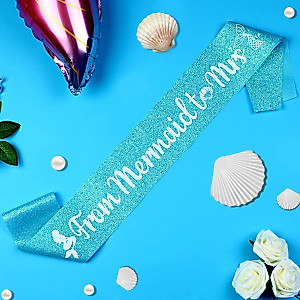 Mermaid Bridal Bachelorette Party Sash Teal Blue Glitter From Mermaid to Mrs Sash Mermaid Bachelorette Party Sash Mermaid Bridal Shower Party Supplies for Engagement Wedding Party Decorations