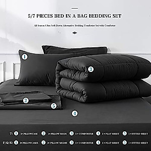 Newspin Twin Bed in a Bag - 5 Pieces Black Comforter Set, Lightweight All Season Ultra Soft Bedding Comforter Set with Comforter, Flat Sheet, Fitted Sheet, Pillowcases & Shams