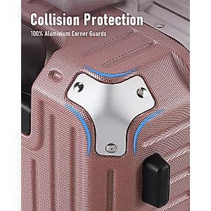 FIGESTIN Carry on Luggage Airline Approved, Aluminum Frame Hard Shell Suitcases with Wheels,100% PC Lightweight, No Zipper Suitcase TSA Approved, 20" Carry-On(Rose Gold)