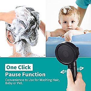 MIAOHUI Modern Handheld Shower Head with On/Off Switch, 3 Spray Settings, Removable Shower Head with Hose, Angle Adjustable Shower Bracket, Teflon Tape, Black