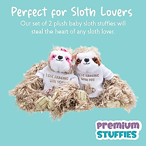 infloatables Stuffed Sloth Set of 2 - Adopt A Sloth Plush with Removable 'I Love Hanging with You' T-Shirt & Birth Certificate - Cute Stuffed Animal Sloth Gifts for Girls & Boys (Small 15 Inches)