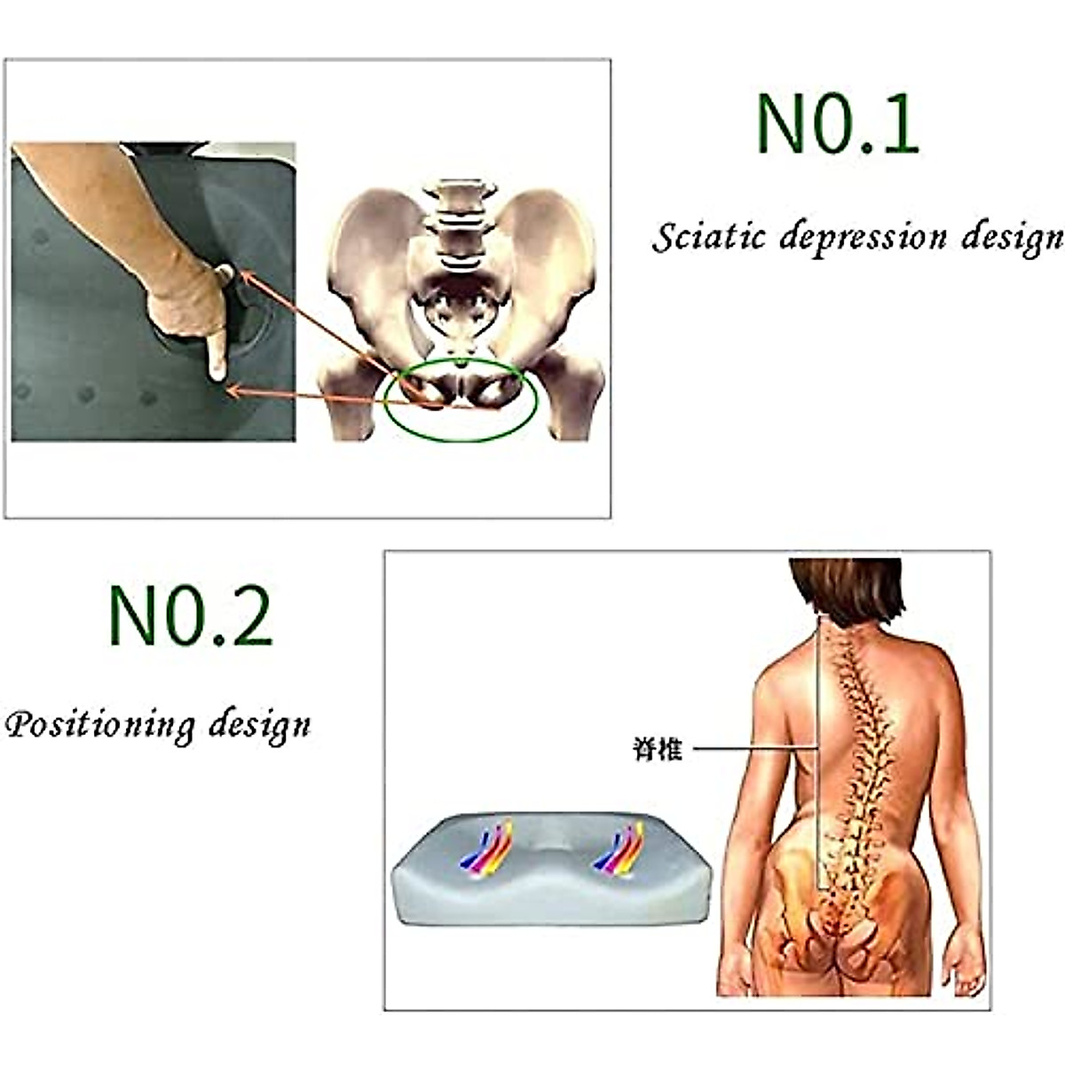 WXLBHD Orthopedic Seat Cushion for Office Chair Memory Foam Car Seat Cushion，Ergonomic Desk Chair Cushion for Tailbone, Lower Back Pain, Sciatica Relief