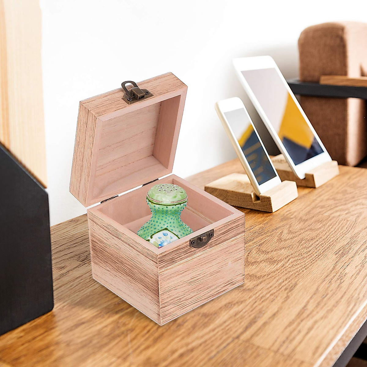 Cabilock Wooden Box 2pcs Unfinished Square Wood Box DIY Craft Wooden Box Jewelry Ring Box Unpainted Storage Box with Hinged Lid Front Clasp for Bracelet Watch Necklace Earrings Style 2 Memory Box