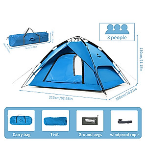 Naturehike Camping Tent, 3-4 Person Pop Up Tent for Camping, Easy Set up Instant Tent for Camping, 3 Person 4 Person Camping Tent