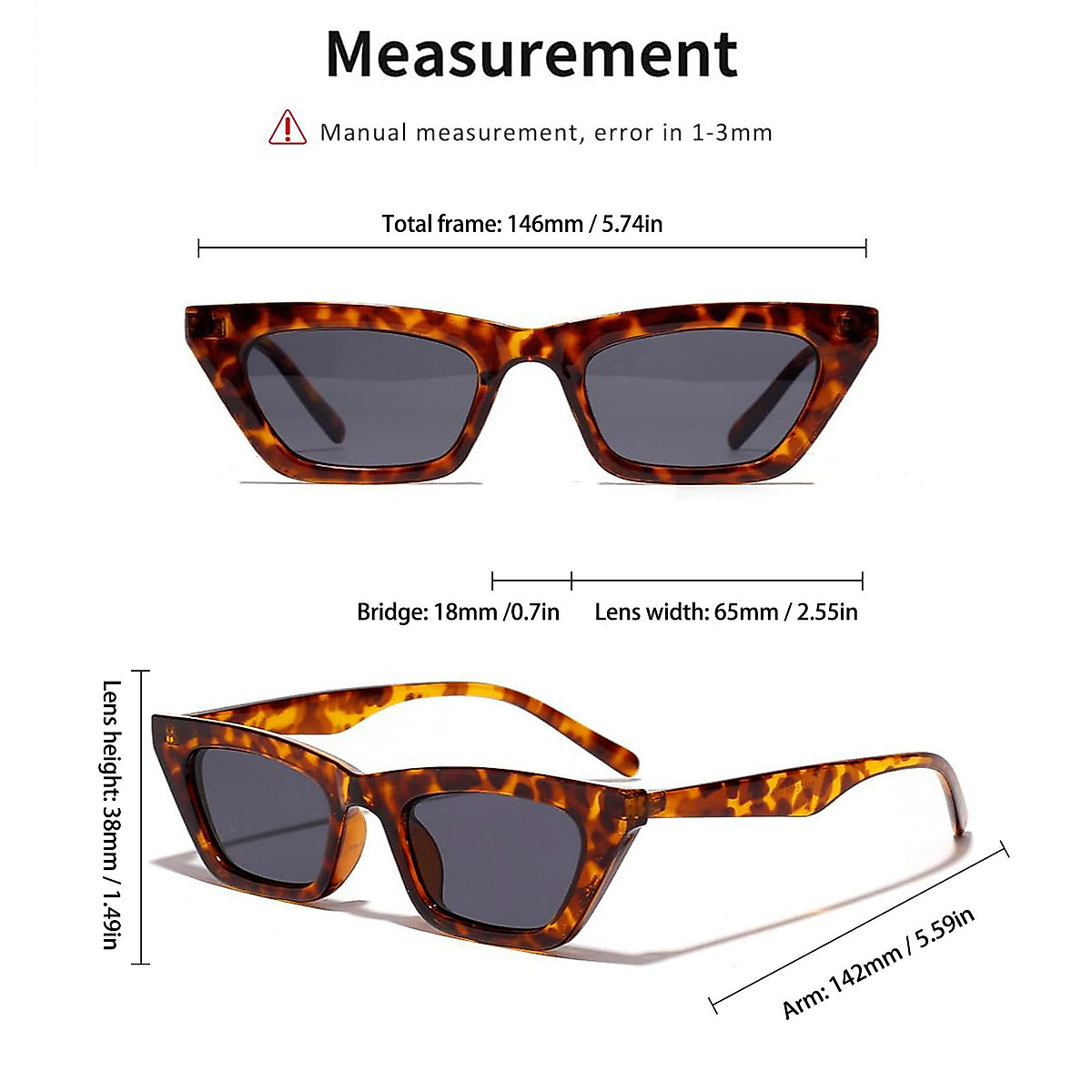 BOJOD 2Pack Small Square Cat Eye Sunglasses for Women Trendy Retro Skinny Cool 90s Sunglasses Black+Tortoise