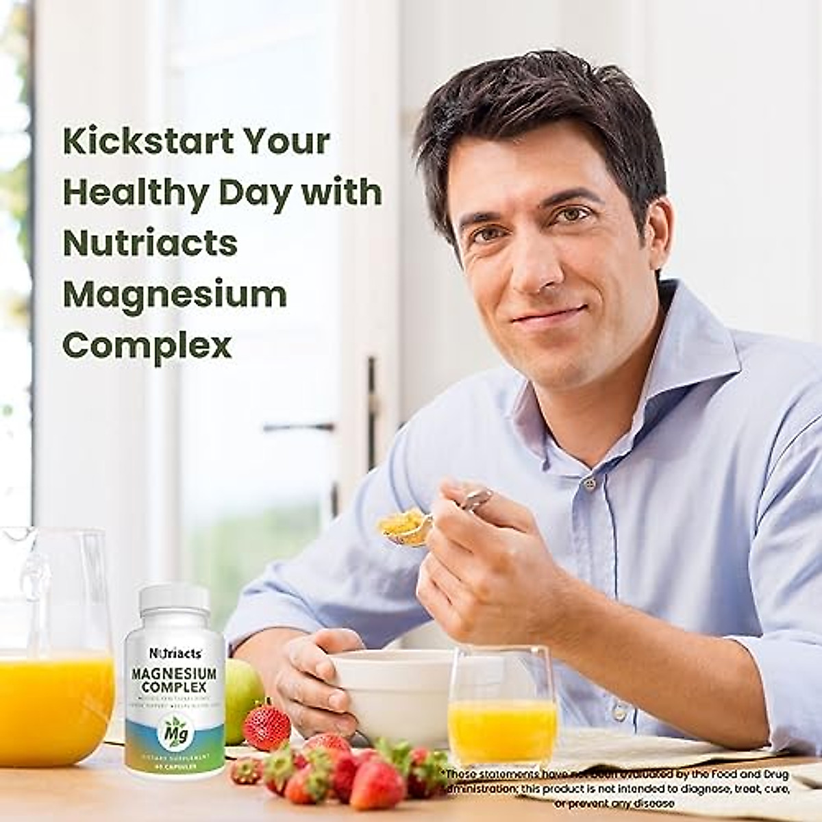 Nutriacts Magnesium Complex 60 Capsules: 4-in-1 Energy, Mood, Sleep, Digestive Support with Aquamin - Gentle to Stomach, High Absorption Formula for Optimal Health - Magnesium 500mg
