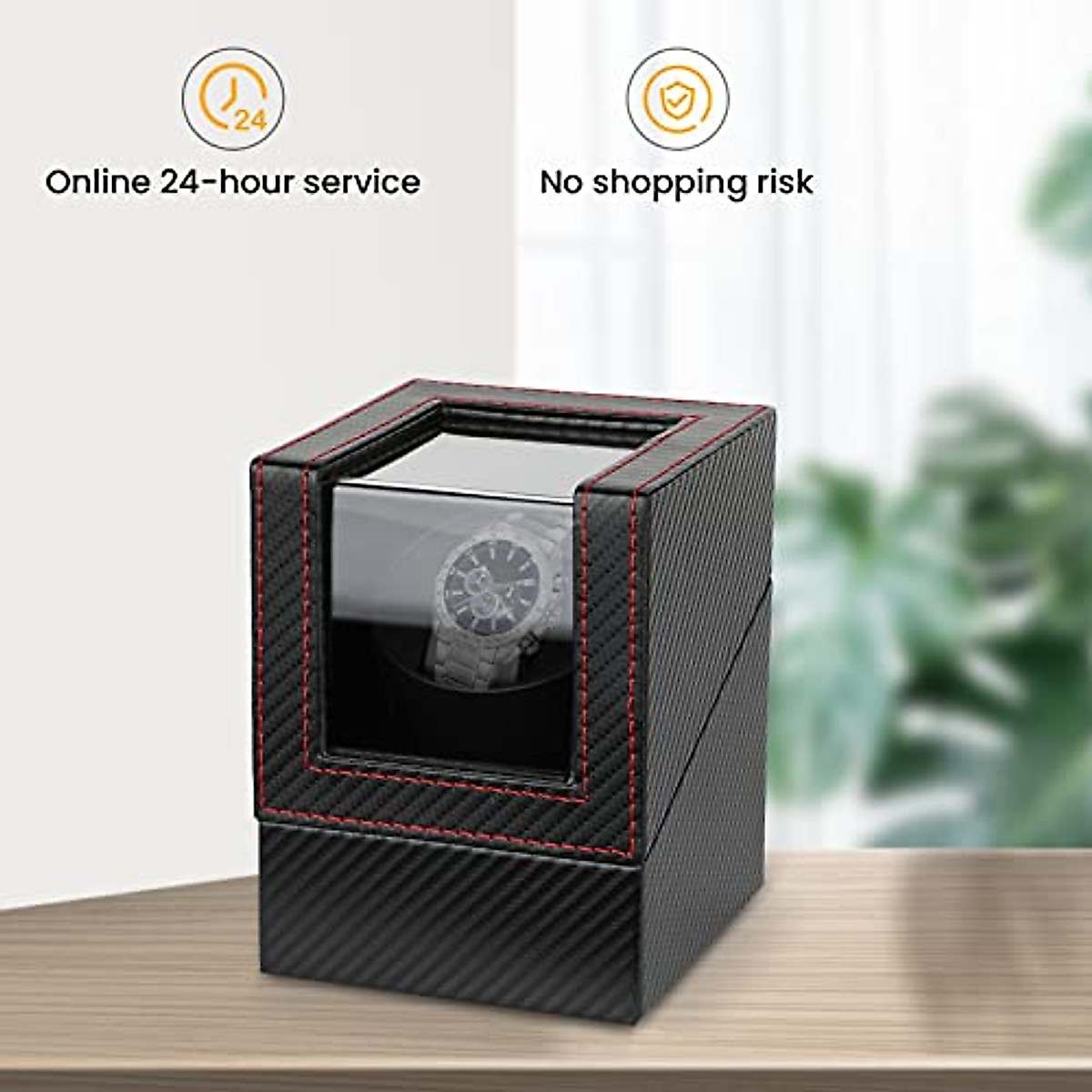 Automatic Watch Winding, Adjustable [Upgraded] Watch Pillow, Luxury Walnut Watch Winder for Rolex with Quiet Motor, Built-in Illumination, AC Adapter Watch Winder Box for Men and Women (Cranberry)