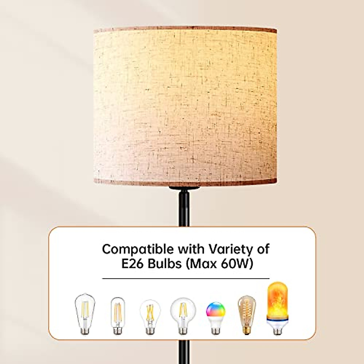 BoostArea Floor Lamp, 15W LED Floor Lamp with 3 Dimmable Levels, Simple Standing Lamp with Adjustable Linen Shade,On/Off Foot Switch, Tall Modern Floor Lamp for Bedrooms, Living Room, Office,Farmhouse