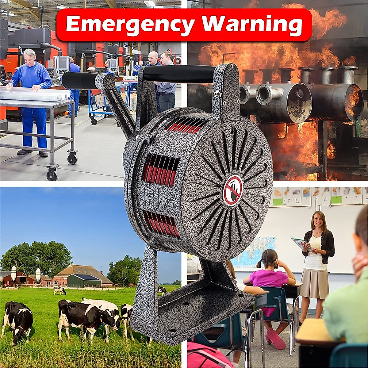 Vixen Horns Air Raid Hand Crank Siren, Loud Heavy Duty Tornado Siren with Base/Table Mount, Fire Air-raid Alarm, Warning Construction Air Horn VXS-1200M