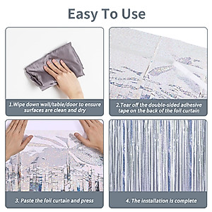RUBFAC 2 Pack Shimmer Silver Backdrop Party Decorations Foil Fringe Curtains Tinsel Metallic Streamers Photo Booth Streamer for Bachelorette Wedding Engagement Baby Shower Birthday Party Supplies