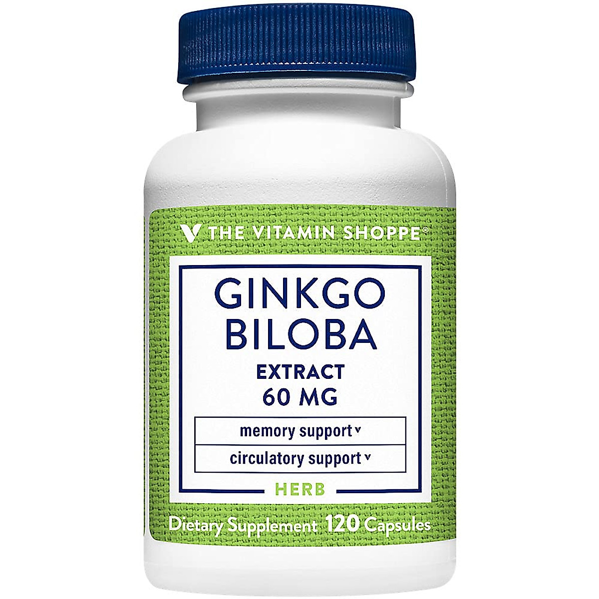 The Vitamin Shoppe Ginkgo Biloba Extract 60MG & 24% Ginkgo Flavonolglycosides, Supports Memory & Circulation, Healthy Aging Herbal Supplement (120 Capsules)