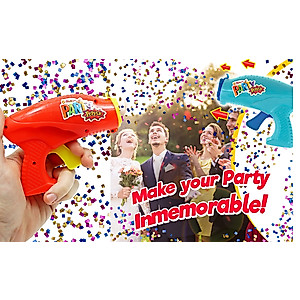 Confetti Party Poppers Gun Party Supplies (1 Gun 4 Shots) Plus Sticker Reusable Multicolor Metallic Confetti Poppers Gun Confetti Gun Party Favors Kids & Adults Birthday Parties Crazy Hour Fun 955-1s