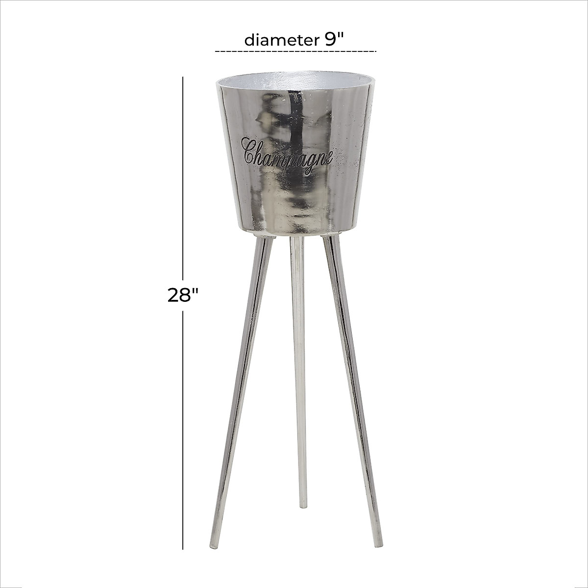 Deco 79 Aluminum Tall Floor Champagne 3 Bottle Ice Bucket, 9" x 9" x 28", Gray