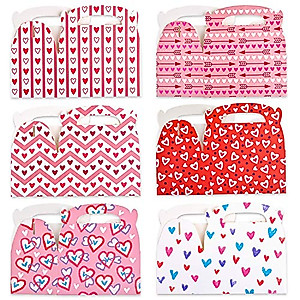JOYIN 24 Pcs Valentine’s Day Gift Treat Boxes, 6.3 x 5.7 x 3.3 Inch, Cookie Boxes with Colorful Heart shaped Themed Design for Kids Party Favor, Classroom Exchange Prizes, Valentines Candy Boxes