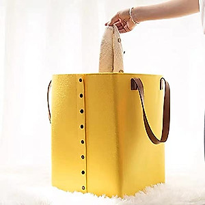 RuiYBuTi Laundry Basket, Storage Bins Laundry Hamper Bag with Handle for Bedroom Laundry Room, Collapsible Felt Toy Storage Organizer Room Decor, Yellow