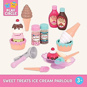 Battat- Play Circle- Toy Food – Ice Cream Set – Kitchen Accessories For Kids- Pretend Play- Sweet Treats Ice Cream Parlour- 3 years + (21 Pcs)