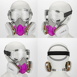 RANKSING Respirator Mask with Filters and Safety Glasses to Against Dust Gases Fumes Asbestos Chemicals while Painting Spraying Sanding Welding Construct and Work PPE 6200 Pink Medium