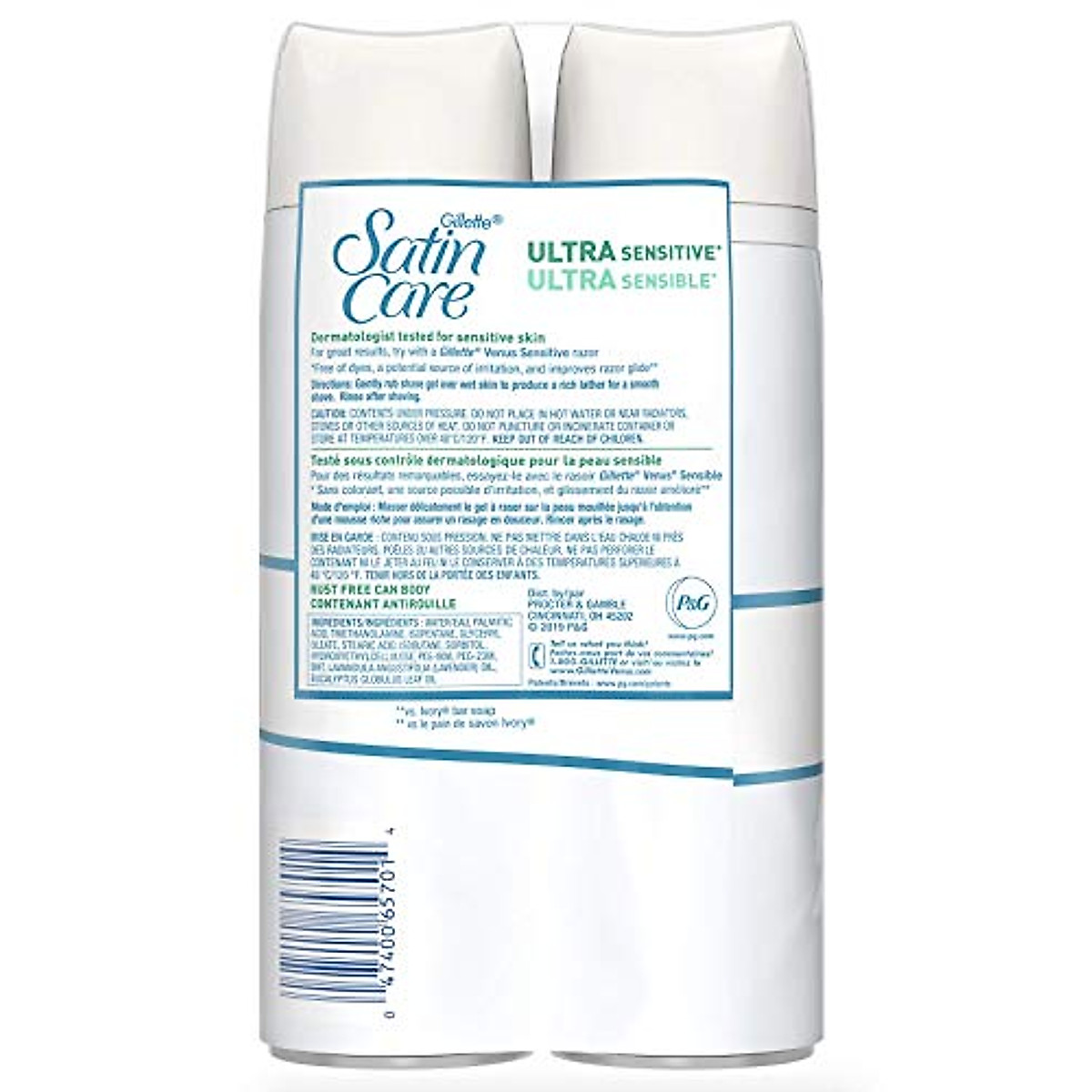 Gillette Satin Care Ultra Sensitive Shave Gel for Women, Pack of 2, 7oz Each, Frangrance Free