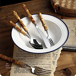 20 piece Bamboo Silverware Set 18/8 Stainless Steel Cutlery Set Flatware Set for 4 Natural Bamboo Utensil Spoon Fork Knives Tableware Utensil Sets Set for Kitchen Wedding Home Restaurant Party