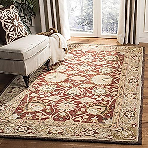 SAFAVIEH Anatolia Collection 8' x 10' Rust / Green AN512G Handmade Traditional Oriental Premium Wool Area Rug