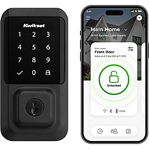 Kwikset 99390-004 Halo Wi-Fi Smart Lock Keyless Entry Electronic Touchscreen Deadbolt Featuring SmartKey Security, Matte Black