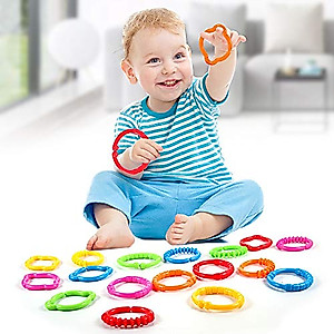 HAHA Baby Link-to-Go Connecting Rings Toy Hanging Stroller Car Seat Crib Playmat Attach Toys Infant Newborn Boy Girl Clip On Early Education Learning Travel Accessory Set