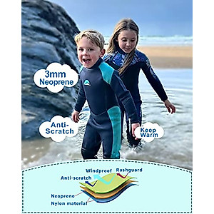 XUKER Kids Wetsuit for Boys Girls Toddlers, 3mm Wetsuit Back Zip Neoprene Thermal Full Body Wetsuits for Youth Teens Scuba Dive Swimming Boating Snorkeling