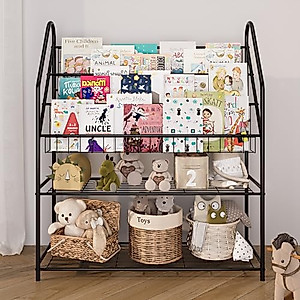 Emiosmt Black Bookcase for Children Metal Kids Bookshelves Modern Minimalist Toy Storage Large Bookshelf for Bookstore Bedroom, Classroom Furniture, Living, Library, Book Display Rack