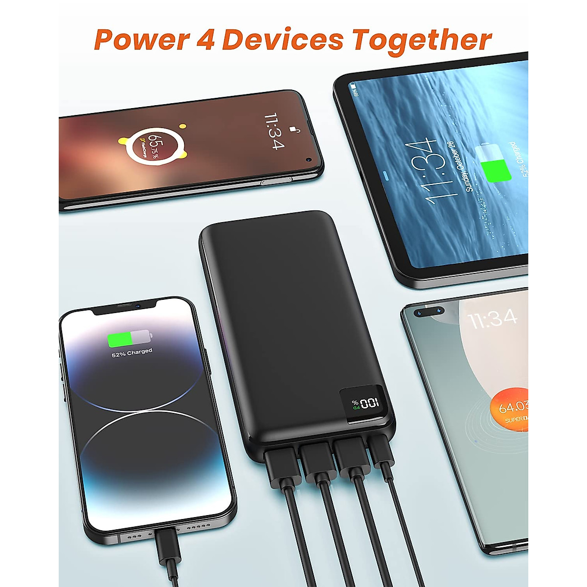 FEELLE Portable Charger Power Bank 27000mAh 22.5W Fast Charging Phone Charger USB-C PD QC 3.0 Battery Pack with 4 Outputs for iPhone Samsung Tablet