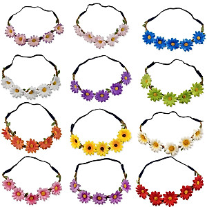 RONYOUNG 12PCS Sunflower Headband Crown Headpiece Daisy Headbands for Women Girl Hair Wreath Garland Hippie Clothes Boho Hat Accessories Bridal Wedding Parties Festivals Performances Photo Props