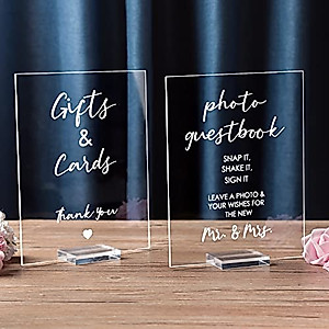 2 Pieces Wedding Photo Guest Book Sign 8 x 10 Inch Acrylic Wedding Signs for Ceremony and Reception Clear Photo Booth Sign with Stand Wedding Memory Table Sign for Anniversary Birthday Parties