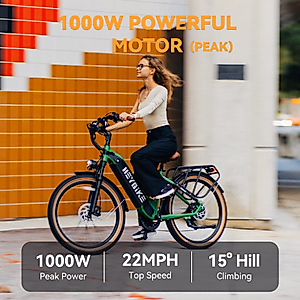 Heybike Cityrun Electric Bike, 1000W Motor Peak City Cruiser Ebike, 48V 15Ah(720Wh) Battery, 60 Miles, Step-Thru Electric Bicycle with APP Control, 3H Fast Charging, Commuter Electric Bike for Adults