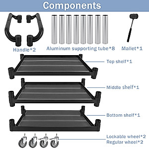 Utility Cart On Wheels 3 Tiers Service Cart with Wheels Plastic Heavy Duty Carts for Restaurant/Kitchen/Hotel/Laundry/Studio/Garage-Large