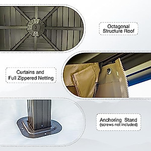 Domi 10’ x 10’ Hardtop Gazebo Canopy Outdoor Aluminum Gazebo, Galvanized Steel Single Roof with Curtains and Netting for Deck, Backyard, Patio, Garden