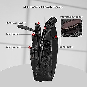 Small Messenger Bag for Men, Side Crossbody Shoulder Bag for Men Women Strap Sling PU Leather Messenger Bag for Hiking Walking Biking Travel Cycling, Black