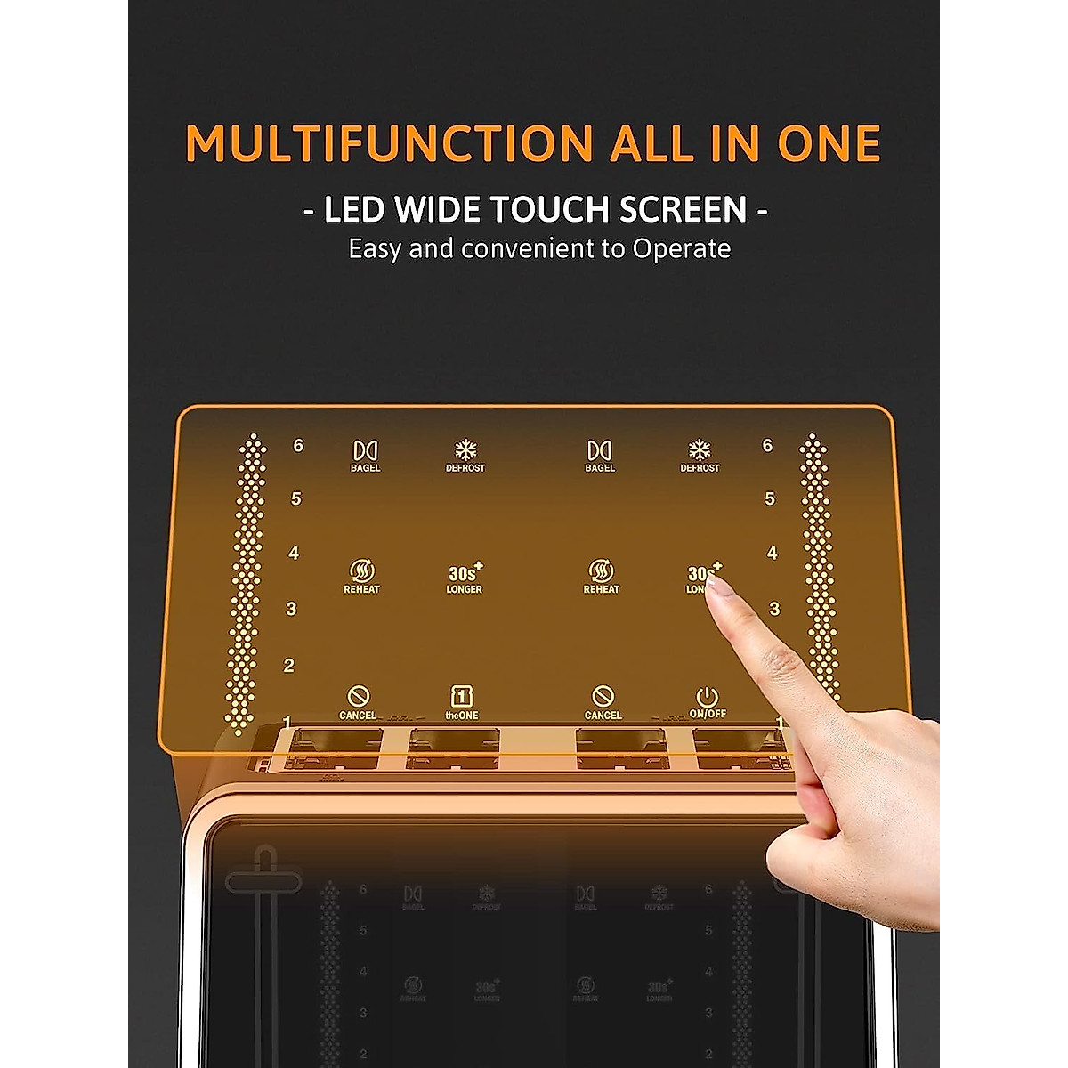 Gevi Toaster 4 Slice,Led Display Touchscreen Bagel Toaster with Dual Control Panels of Bagel/Reheat/Defrost/Cancel/Toasting One Slice/Longer Function,6 Shade Setting