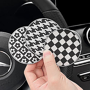 Follicomfy Car Coasters for Cup Holder Silicone, Car Cup Holder Coasters Pack of 2, Fashion Black White Checkerboard Gird