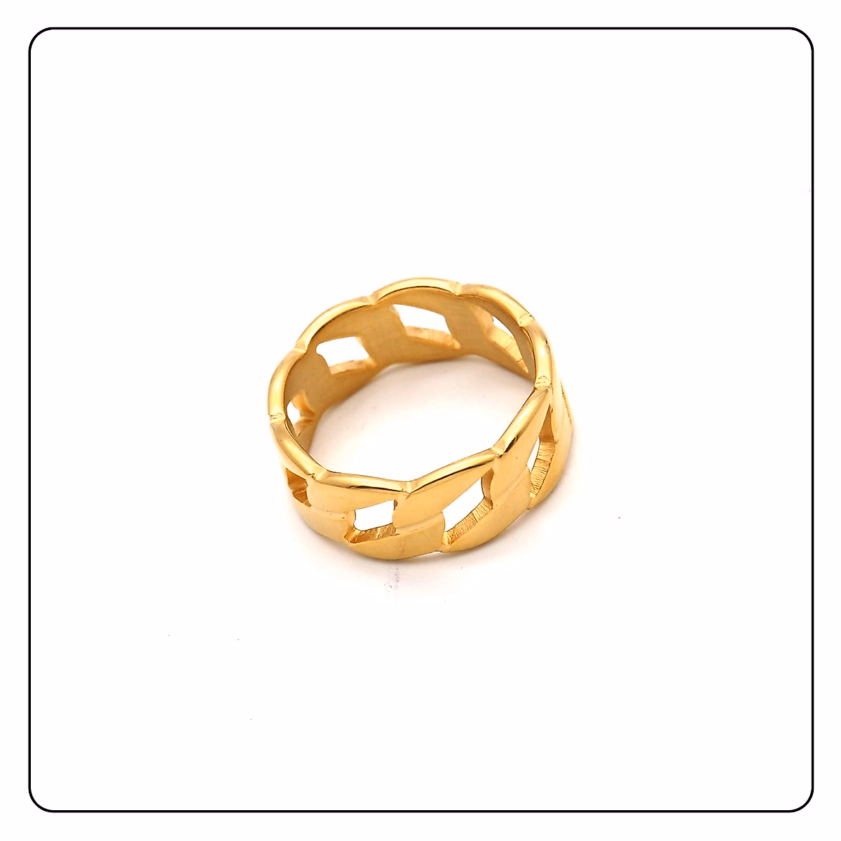 Fusamk Punk Rock 18K Gold Stainless Steel Cuban Chain Band Ring(Gold(11))