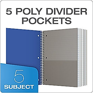 Oxford Spiral Notebooks, 5-Subject, Wide Ruled Paper, Durable Plastic Cover, 200 Sheets, 5 Divider Pockets, 2 Per Pack (10387), Assorted