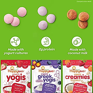 Happy Baby Organic Yogis Freeze-Dried Yogurt & Fruit Snacks Strawberry, 1 Ounce Bag Organic Gluten-Free Easy to Chew Probiotic Snacks for Babies & Toddlers