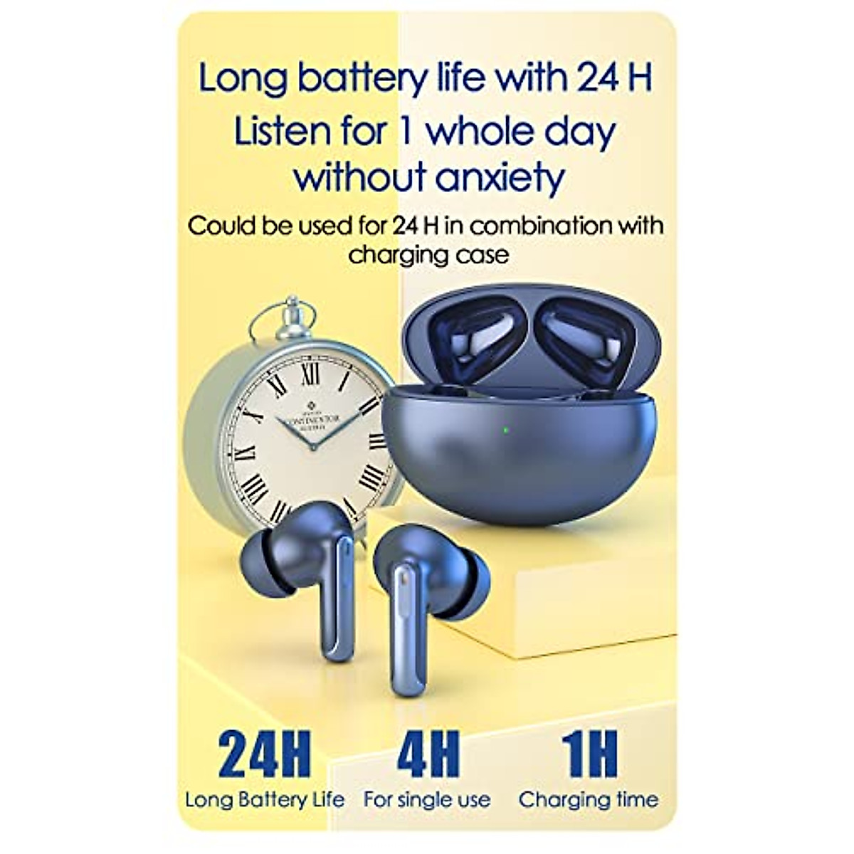 LmtLessDeals Wireless Earbuds Bluetooth Noise Cancelling in-Ear Headphones Waterproof Touch Control Built-in Microphone with Wireless Charging Case… (Silver)