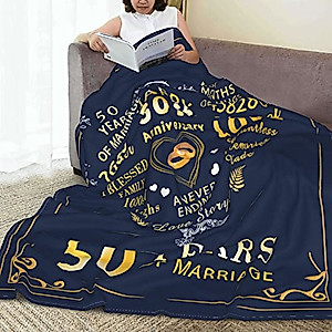 Happy 50th Wedding Blanket for Couple,50 Years of Marriage Gifts for Golden Anniversary,Parents by Years for Dad, Mom, Grandpa, Grandma, Grandparents 50X60 in -Blue