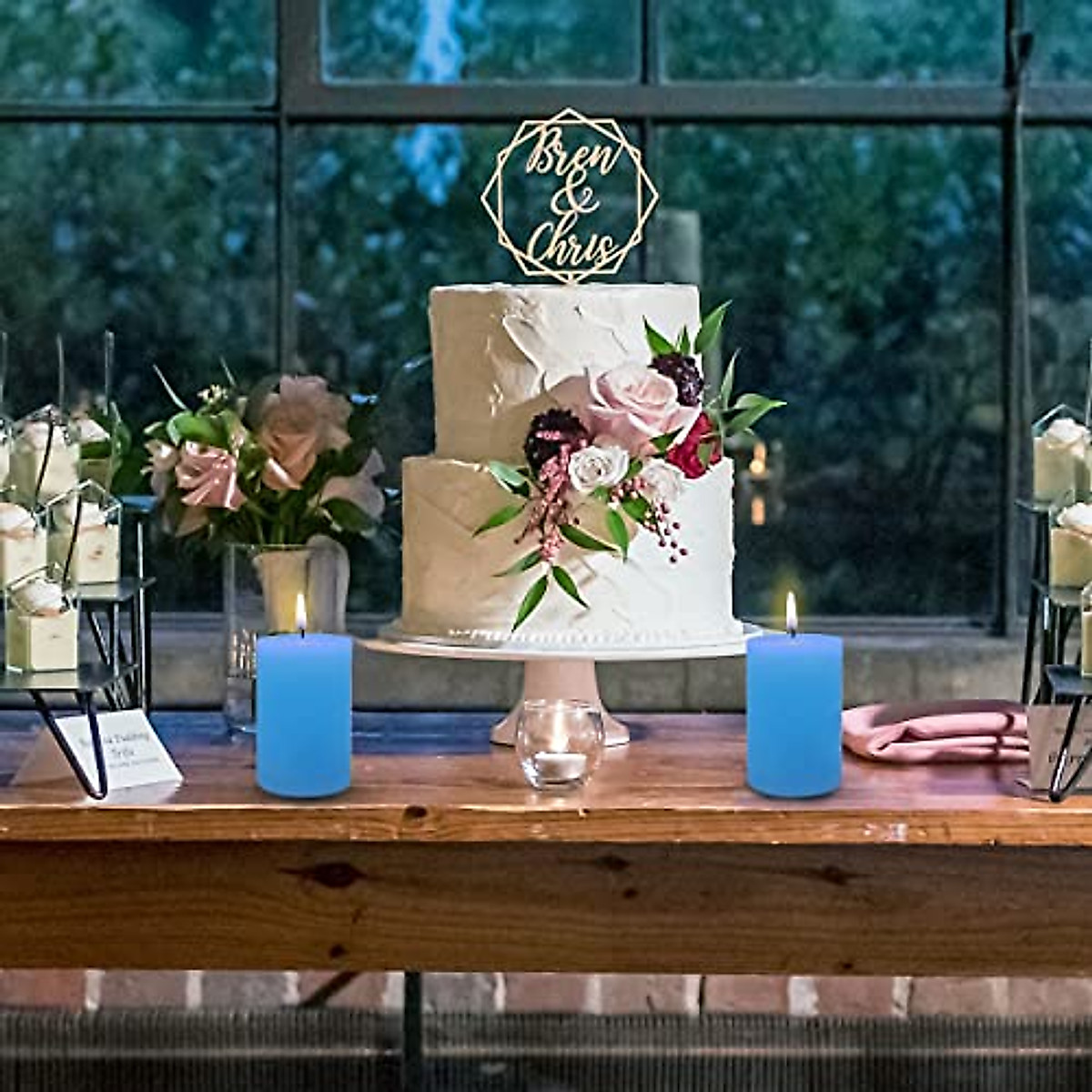 MISSYO 12 Pack 2x3 Inch Light-Blue Pillar Candles, 24 Hours Dripless Smokeless Unscented Candles for Home Weddings Restaurant Spa Church